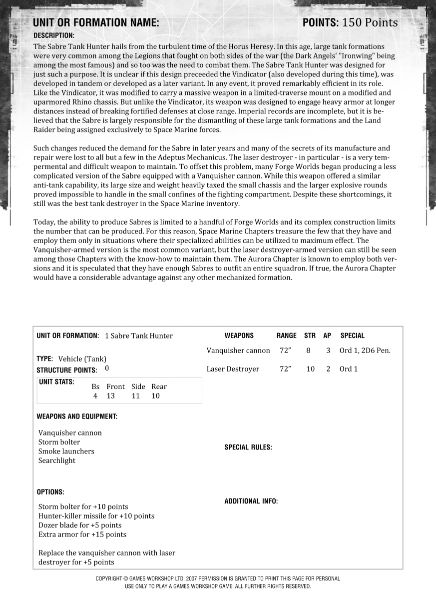 Talk:Sabre Tank Hunter | Warhammer 40k Wiki | Fandom