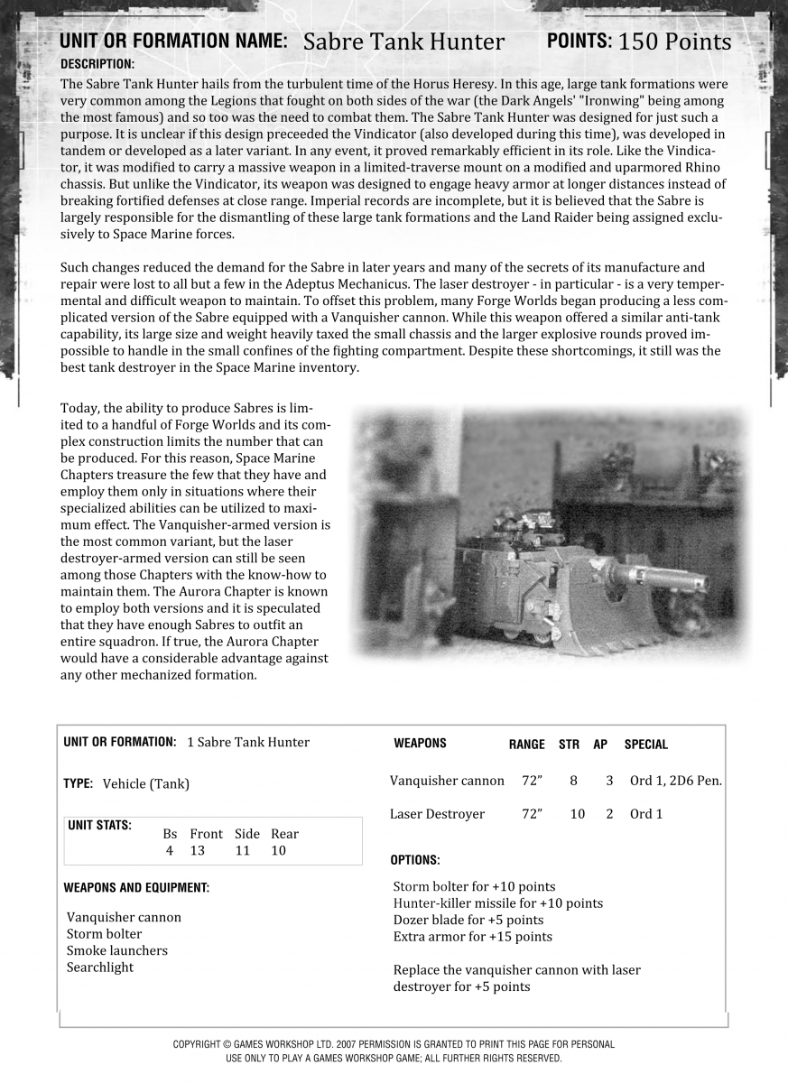Talk:Sabre Tank Hunter | Warhammer 40k Wiki | Fandom